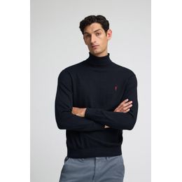 Rollkragenpullover marineblau aus Wollgemisch mit gesticktem Rigby Go-Logo