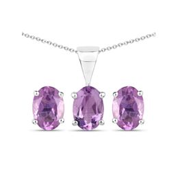 Vira Jewels Schmuck-Set Silber 925 rhodiniert Ohrringe und Halskette mit echtem Amethyst