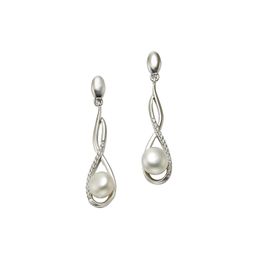 ZEEme Pearls Ohrringe Silber 925 rhodiniert mit wei&szlig;en Perlen 7mm und Zirkonia-Steinen