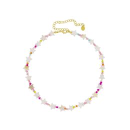 Fashionbox Kette Messing vergoldet mit weissen Sternen und Perlen in pastell
