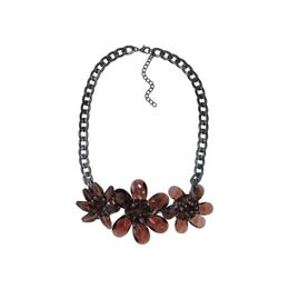 Steuer Modeschmuck Kette Metall schwarz Blume Bl&uuml;te Glaskristall braun