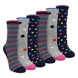 6 Paar Damen Socken mit Punkte- und Streifenmuster - Weiche, baumwollreiche Alltagssocken