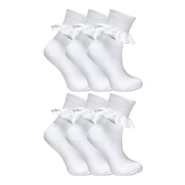 6er Pack Baby-M&auml;dchen Wei&szlig;e Weiche R&uuml;schensocken mit Spitze