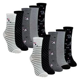 10 Paar Damen Socken mit Hunde-Muster - Weiche Baumwollmischung Socken mit lustigem Hundedesign