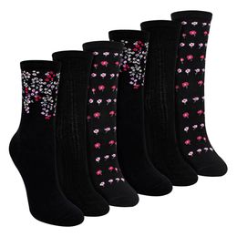 6 Paar Damen Socken mit floralem Muster - Weiche Baumwoll-Socken f&uuml;r jeden Tag