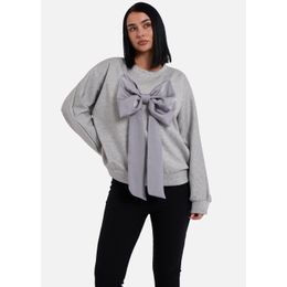 Graue Schleife vorne &uuml;bergro&szlig;es Pullover-Top