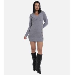 Graues Wickelstrick-Mini-Pullover-Kleid mit Knopfleiste