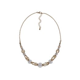Steuer Modeschmuck Collier Metall gelb 44+5cm Kugel Glas wei&szlig;