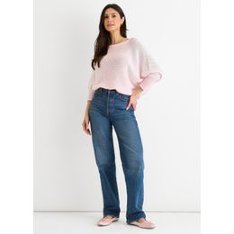 Rosa Baumwolle Streifenmuster Batwing Pullover Top