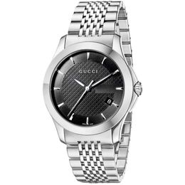 Gucci G-Timeless YA126402 Herrenuhr mit schwarzem Zifferblatt und Silberarmband