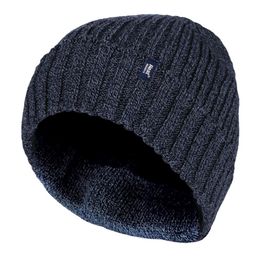 Heat Holders - Mens Ribbed Knit Fleece gef&uuml;ttert isoliert warm Turn Over Cuff Thermal Winter Beanie Hat - Navy