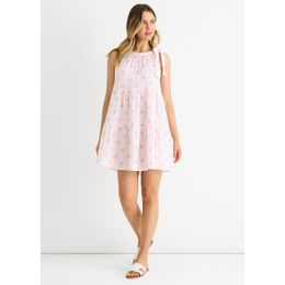 Rosa Floral gestreiftes Baumwoll-Krawatten-Sommer-Minikleid