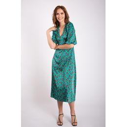 Gr&uuml;nes V-Ausschnitt-Shift-Midikleid mit Tiermuster