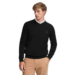 Pullover schwarz aus Wollgemisch mit V-Ausschnitt und gesticktem Rigby Go-Logo