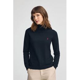 Rollkragenpullover marineblau aus Wollgemisch mit gesticktem Rigby Go-Logo