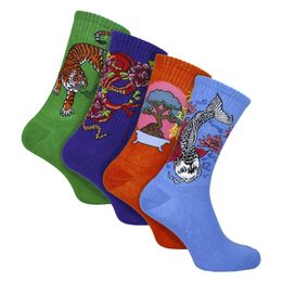 4 Paar Herren-Socken im japanischen Stil aus Baumwolle mit lustigen Mustern