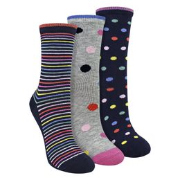 3 Paar Damen Socken mit Punkten und Streifen &ndash; Weiche, baumwollreiche Alltags-Socken