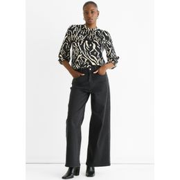 Schwarze Tierbluse aus Satin mit hohem Halsausschnitt