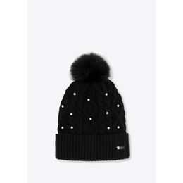 Wittchen Damenhut mit Bommel und Perlen, schwarze Viskose