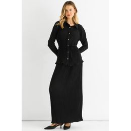 Schwarzer Plissee Maxirock mit elastischer Taille