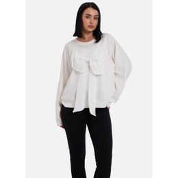 Cremefarbener &uuml;bergro&szlig;er Pullover mit Schleife vorne