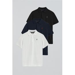 Dreierpack Herren-Poloshirts marineblau, wei&szlig; und schwarz aus Pikee mit gesticktem Rigby Go-Logo