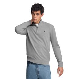 Pullover grau meliert aus Wollgemisch mit halbem Rei&szlig;verschluss und gesticktem Rigby Go-Logo