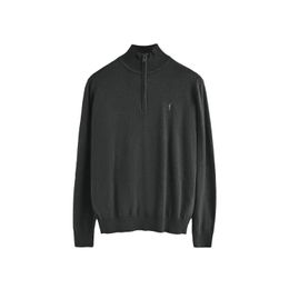 Pullover dunkelgrau meliert aus Wollgemisch mit halbem Rei&szlig;verschluss und gesticktem Rigby Go-Logo