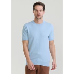 T-Shirt Basic-Strick-T-Shirt Mit Rundhalsausschnitt Und Kn&ouml;pfen
