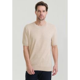 T-Shirt Basic-Strick-T-Shirt Mit Rundhalsausschnitt Und Kn&ouml;pfen