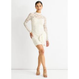 Wei&szlig;es Stretch-Spitzen-Bodycon-Minikleid mit Schn&uuml;rung an der Vorderseite