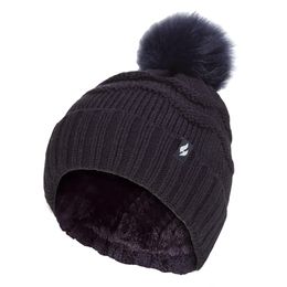 Heat Holders Damen Winter Pelz Beanie M&uuml;tze | W&auml;rmehalter | Zickzack gemusterten Pom Pom Hut | Damen Thermal Cuff Bobble Hat - Navy