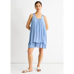 Doppellagiges Baumwoll-Minikleid aus Denim mit H&auml;kelmuster
