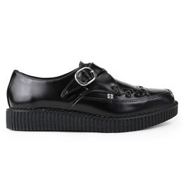 T.U.K. TUK Pointed Creeper Plateau-Schuhe aus schwarzem Leder mit Monk-Schnalle - A8520