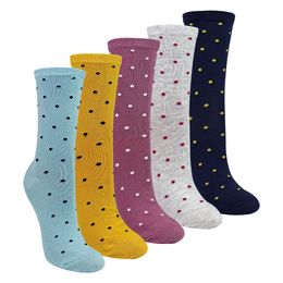 5 Paar Damen Mehrfarbige Punkte Socken - Weiche Baumwollreiche Polka Dot Alltagssocken