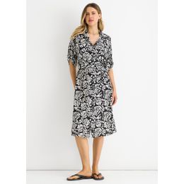 Schwarzes Hemd mit G&uuml;rtel und Knopfleiste Midikleid