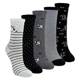 5 Paar Damen Socken mit Hundemuster - Weiche Baumwollsocken mit lustigem Hundedesign