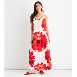 Wei&szlig;es Tr&auml;gerkleid aus Viskose mit Blumenmuster in &Uuml;bergr&ouml;&szlig;e
