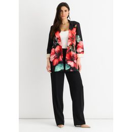 Schwarzer gebl&uuml;mter, kontrastgef&uuml;tterter Blazer in &Uuml;bergr&ouml;&szlig;e