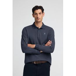 Poloshirt denimblau mit langen &Auml;rmeln und gesticktem Rigby Go-Logo