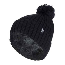Heat Holders Ladies Ribbed Cuffed Thermal isoliert Winter Pom Pom Bommelm&uuml;tze