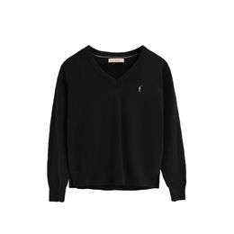 Pullover schwarz aus Wollgemisch mit V-Ausschnitt und gesticktem Rigby Go-Logo