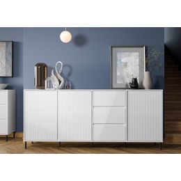 Sideboard Home Affaire "viel Stauraum, Soft Close, 3 T&uuml;ren und 3 Schubkasten", wei&szlig;, Sideboards, B/H/T: 2.120cm x 91,6cm x 40cm, Holzwerkstoff, MDF, Melamin, Sideboard, mit Metallf&uuml;&szlig;en, Breite 212 cm, grifflos, Fronten geriffelt, B:2.120cm H:91,6cm T:40cm