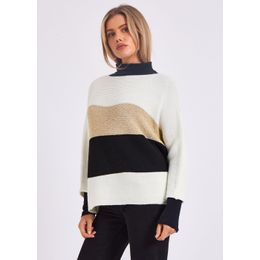 Gestreifter Strickpullover mit Schlitzausschnitt in &Uuml;bergr&ouml;&szlig;e