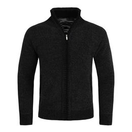 Allthemen Herren-Cardigan mit Rei?verschluss, Stehkragen und gefuttertem Grobstrickpullover Schwarz