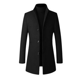 Allthemen Herren Wollmantel Lang Slim Fit Stehkragen Business Mantel f&uuml;r den Winter Schwarz