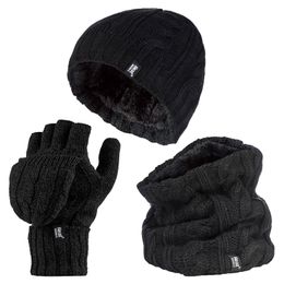 Heat Holders - Womens Thermal Winter Fleece M&uuml;tze, Halsw&auml;rmer und Converter Handschuhe Set - Schwarz