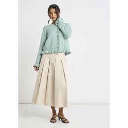 Gr&uuml;ner Cardigan mit langen &Auml;rmeln und geraffter Front