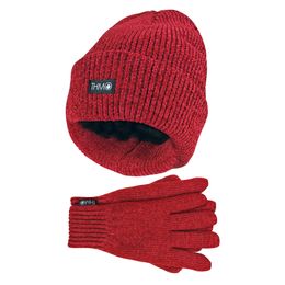 Damen Thinsulate M&uuml;tze und Handschuhe Set | THMO | Weiche Chenille gerippte Beanie M&uuml;tze & Handschuhe f&uuml;r Frauen - Rot