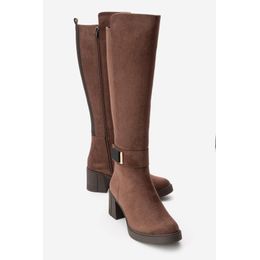 Moreni Elastischer Stiefel mit Schnalle, Blockabsatz & kniehohem Schaft
